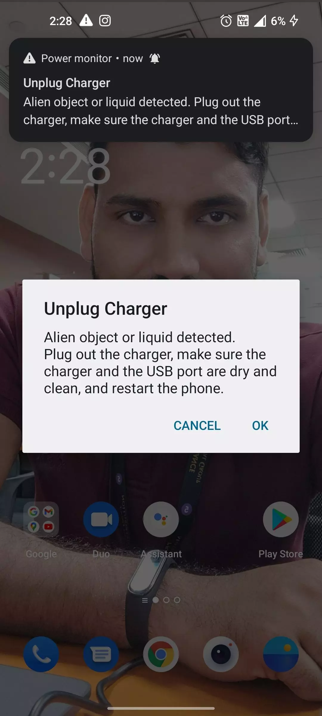 alien object or liquid detected