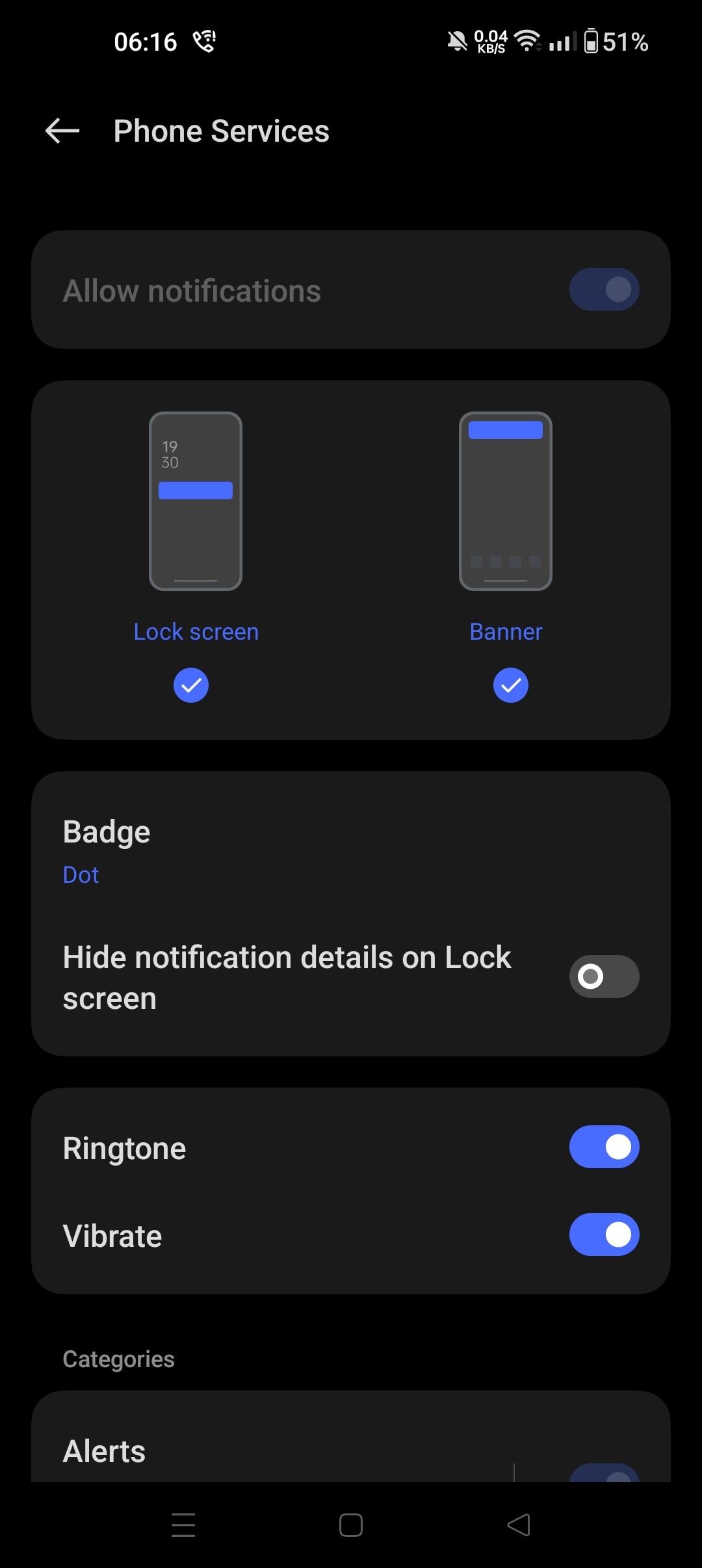 Cannot disable phone services notifications