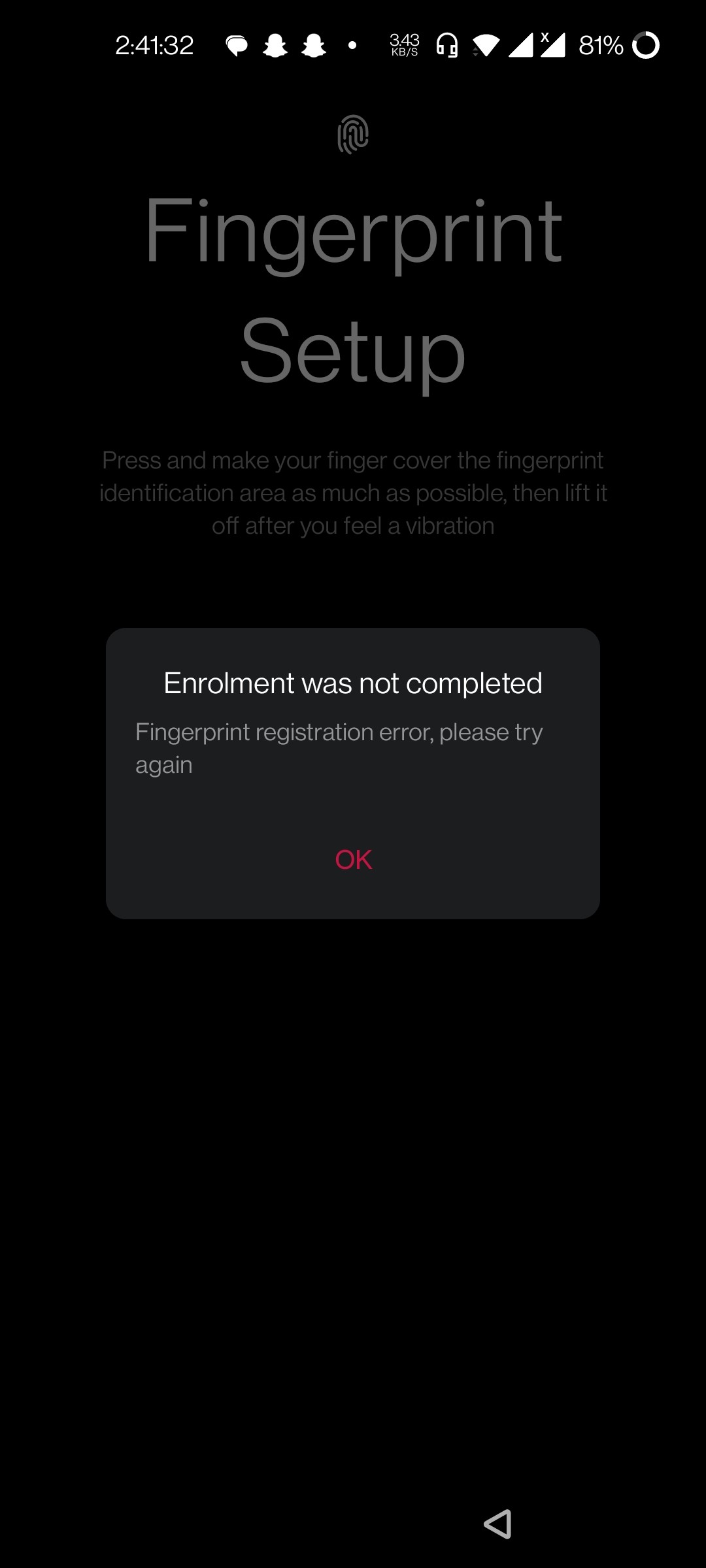 Fingerprint Registration Error