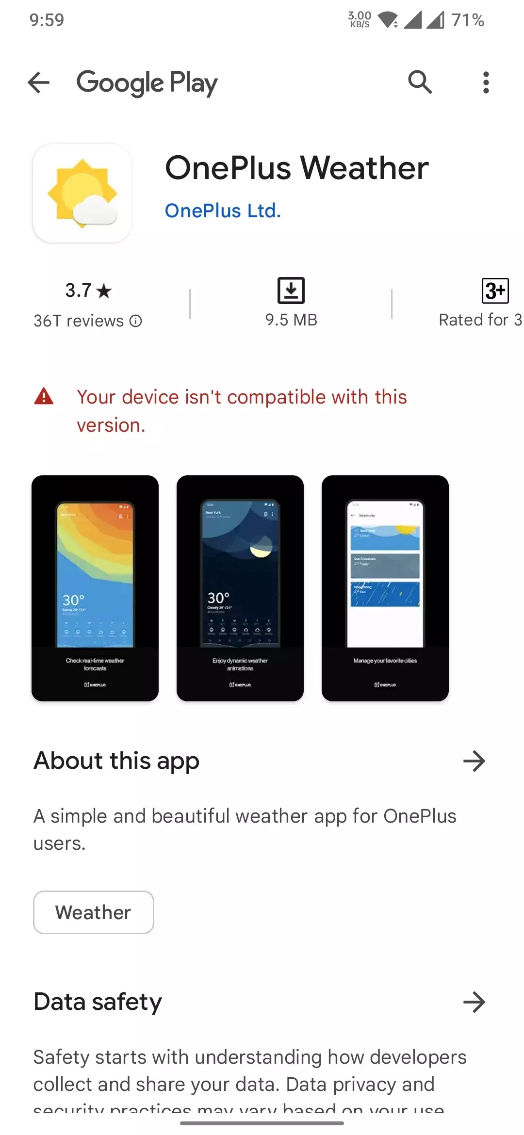 The weather app is not working on the OnePlus 7