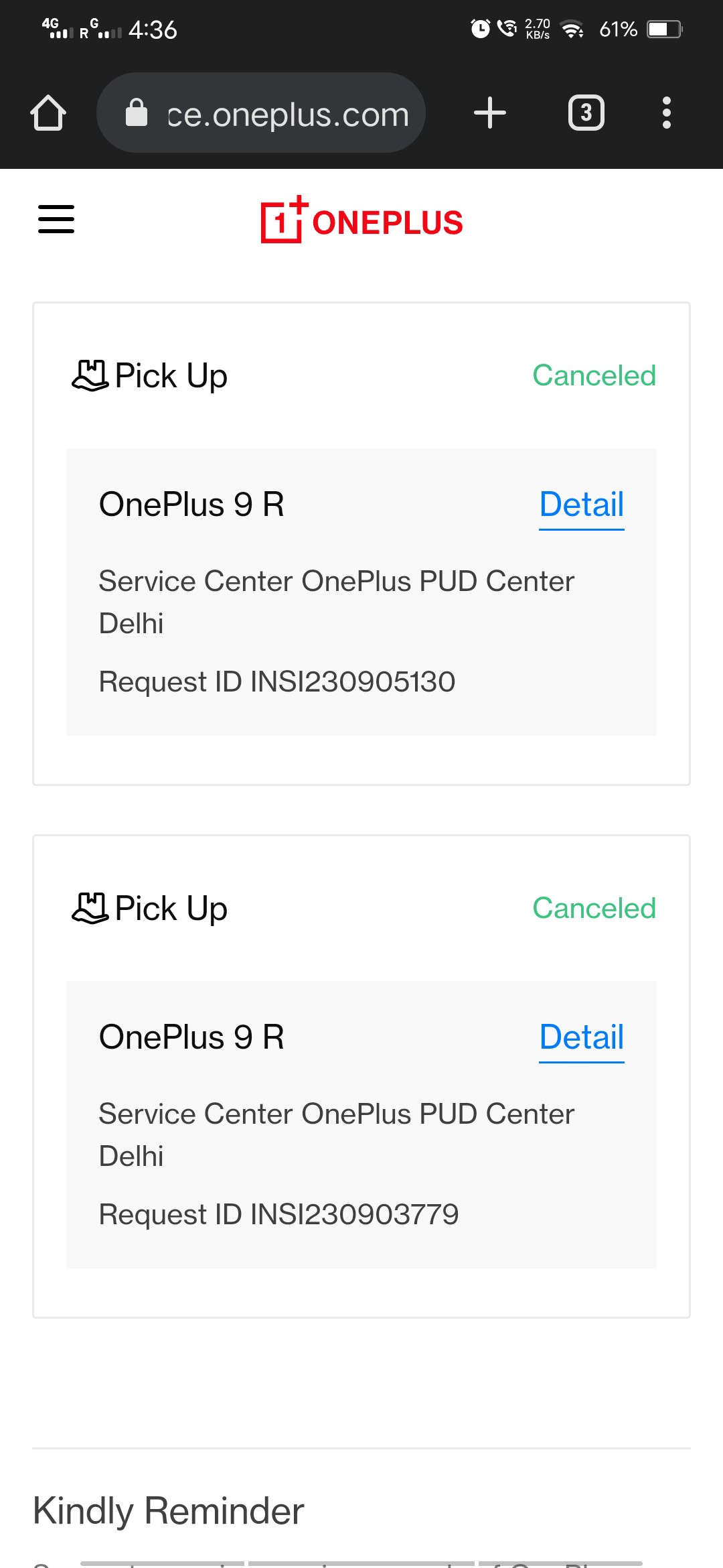 Oneplus Pickup and drop service for green line issue