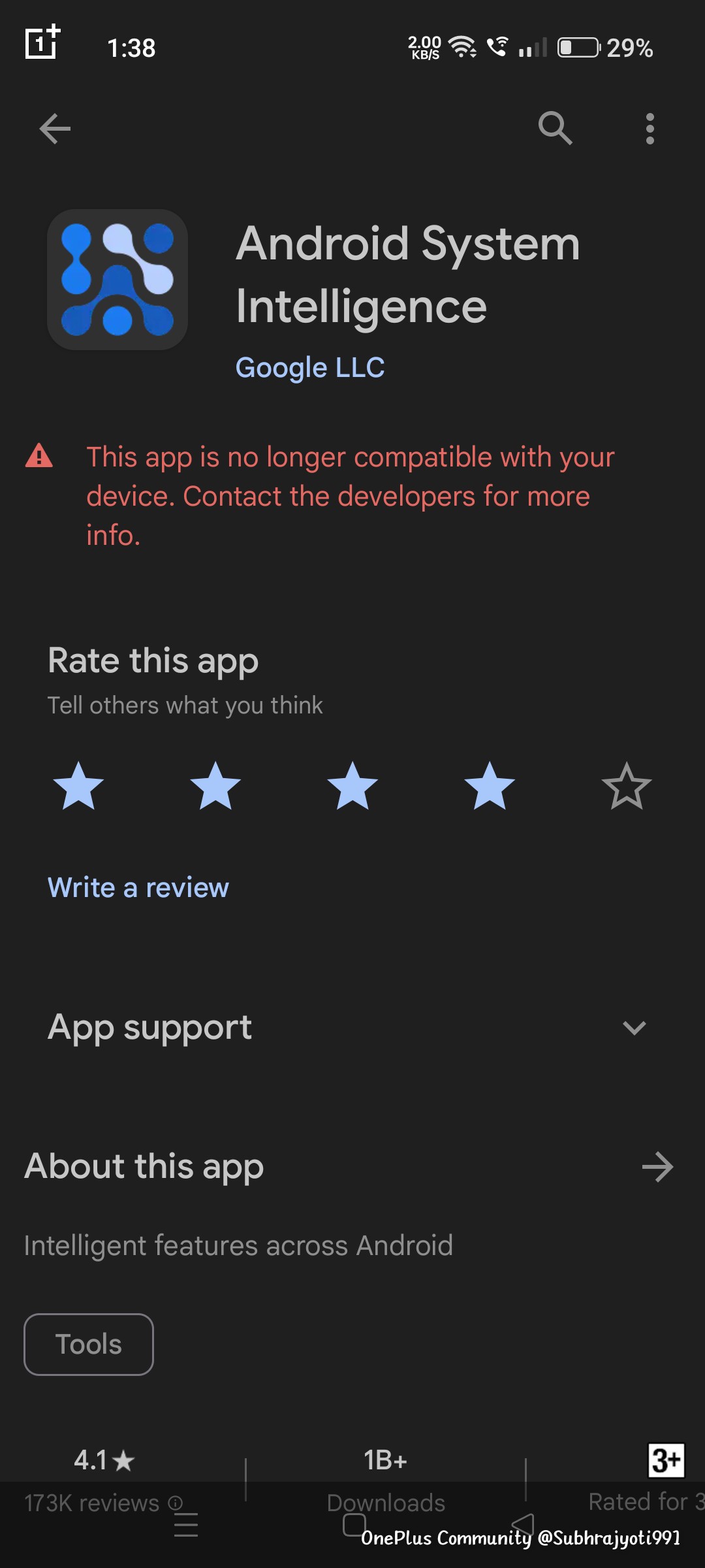 Why "Android Intelligence Services" showing not compatible with my OnePlus?
