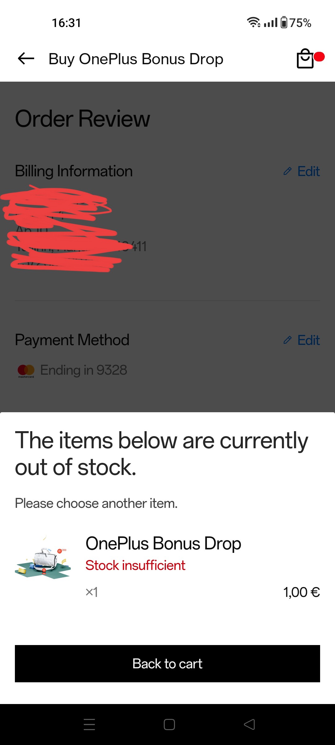 Oneplus Bonus Drop error