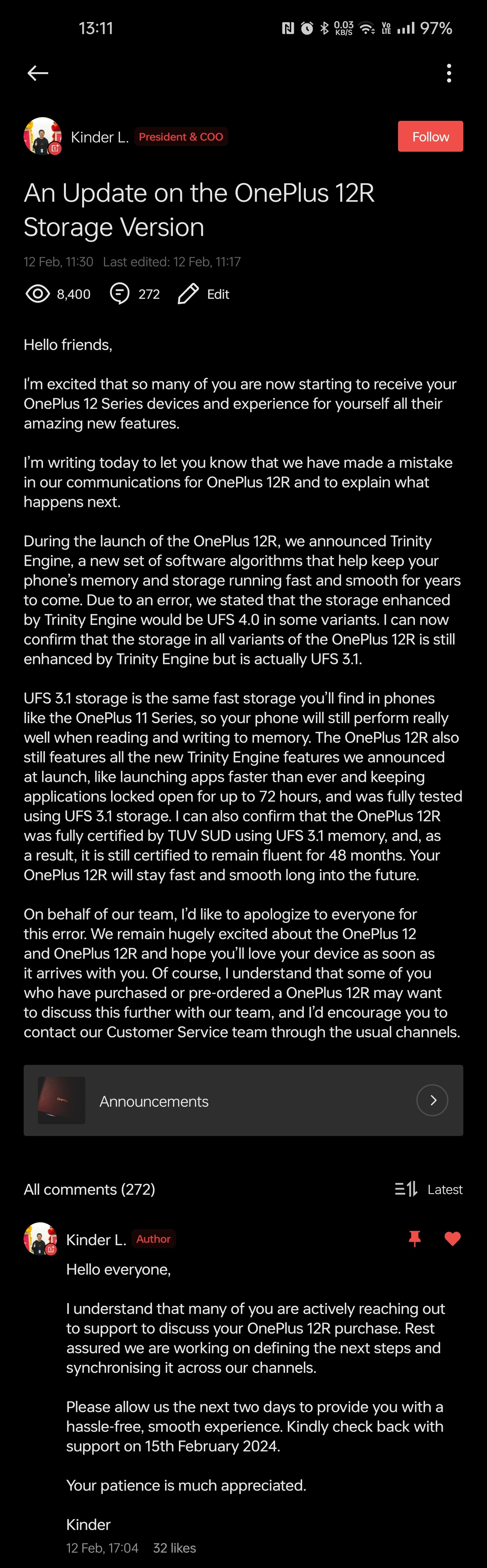 [CLOSED]OnePlus 12R 256GB UFS problem