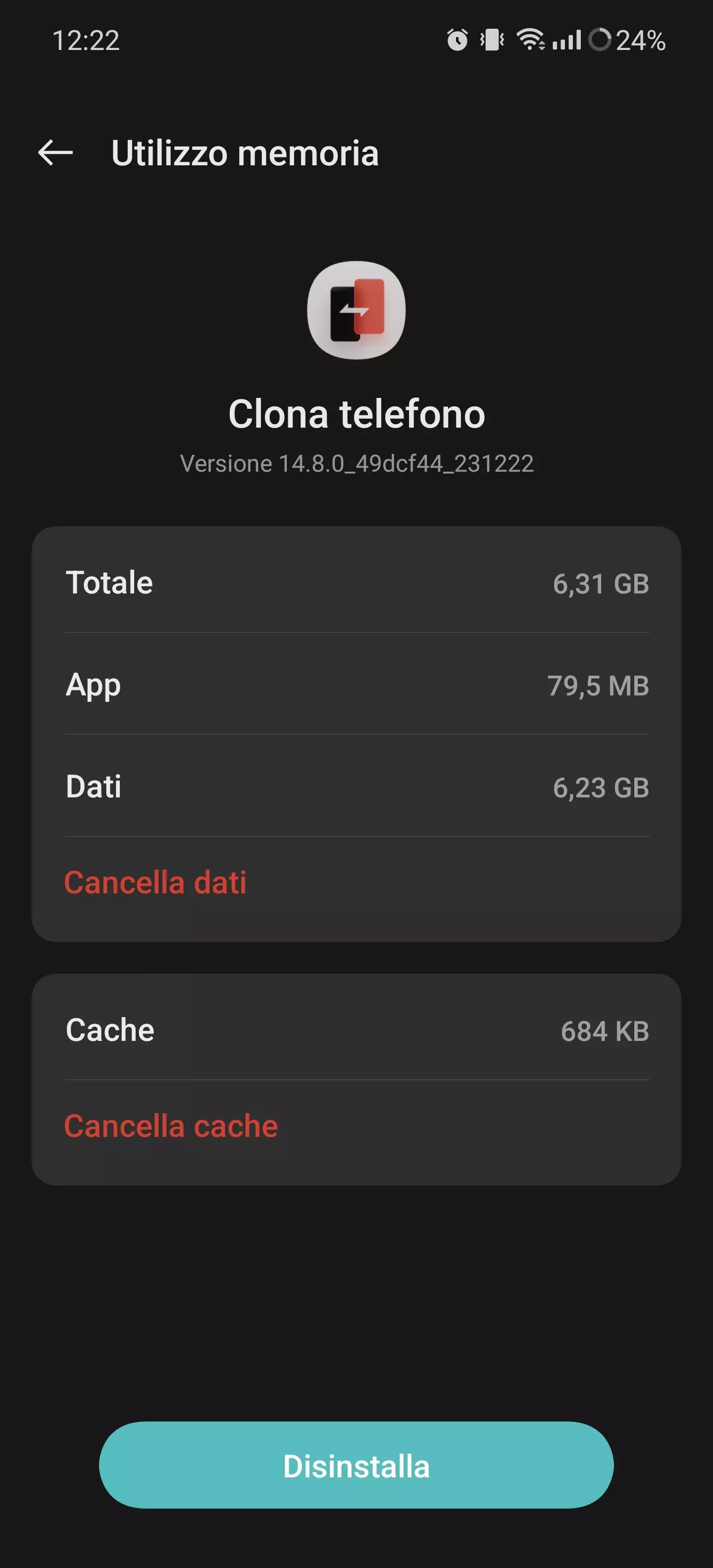 Data showed in Clone Phone app