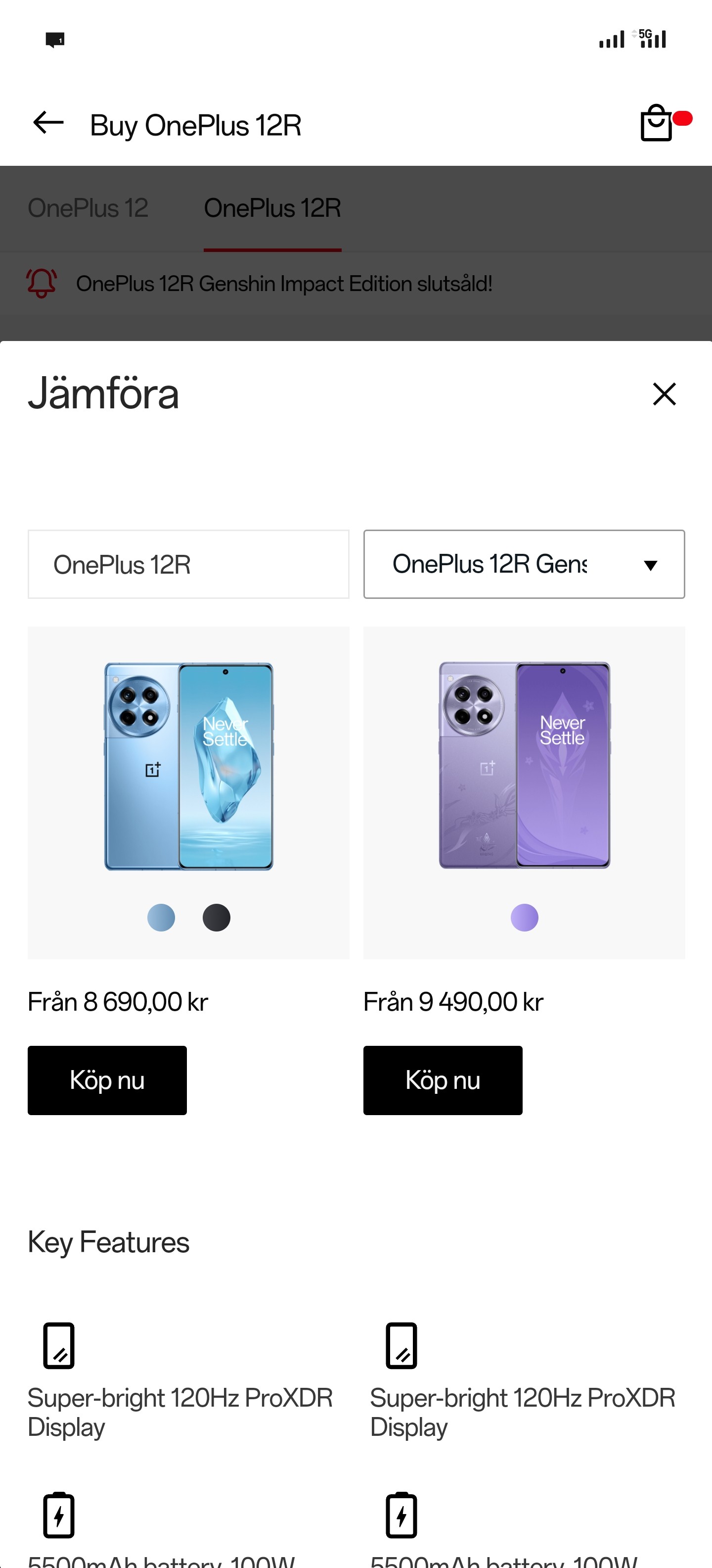 Difference between OnePlus 12R genshin impact and OnePlus 12R