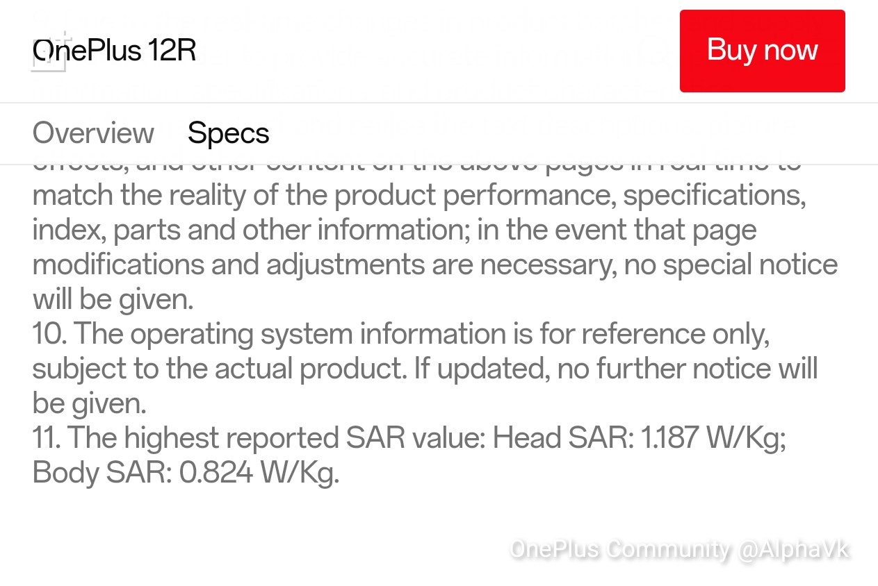 OnePlus 12R Sar Value?