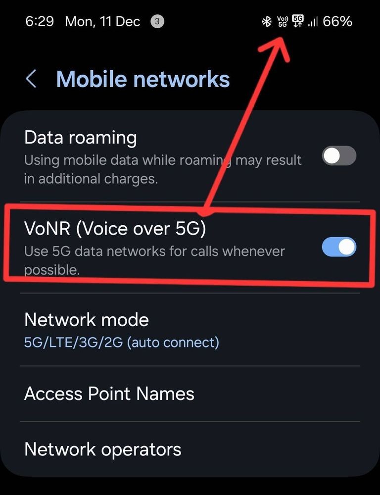 Incorrect Display of VoLTE Icon Instead of VoNR on OnePlus Devices
