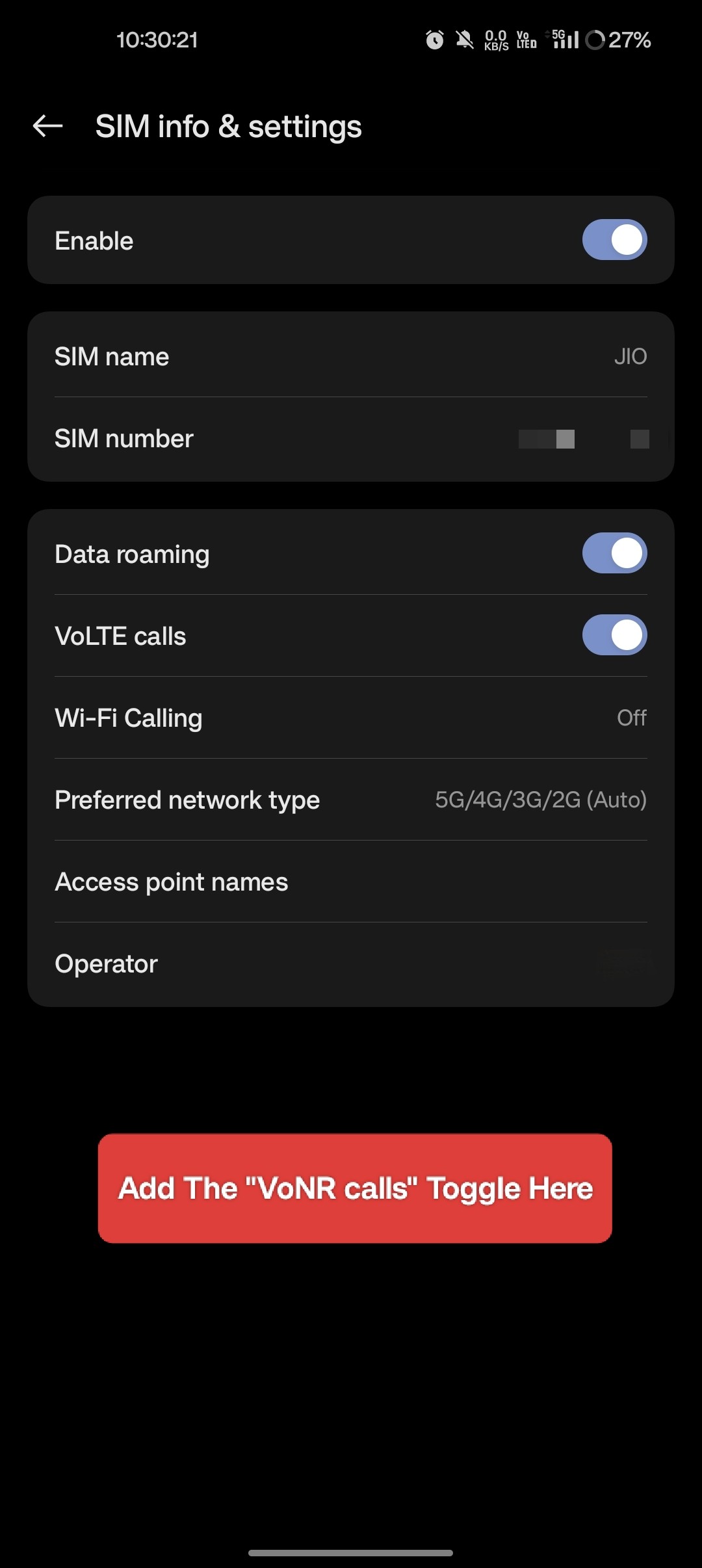 Incorrect Display of VoLTE Icon Instead of VoNR on OnePlus Devices