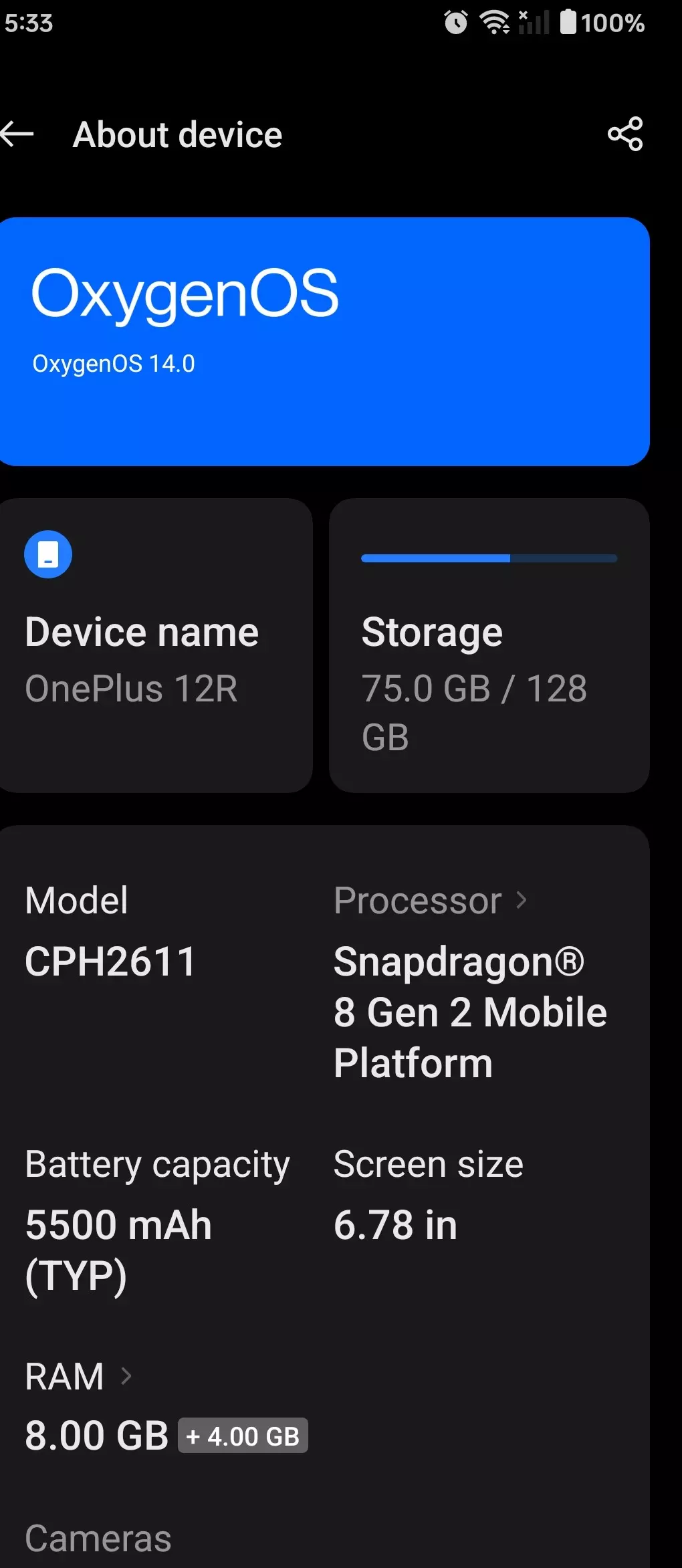 Oneplus 12r about phone