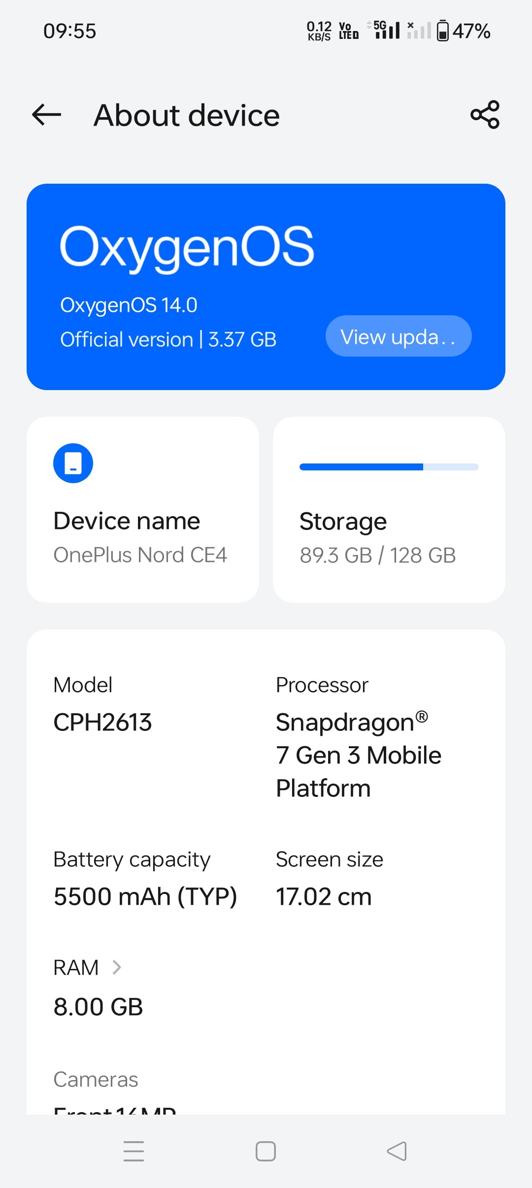 Oxygen OS 15 CPH2613_15.0.0.200(EX01)OTA Beta Version Update