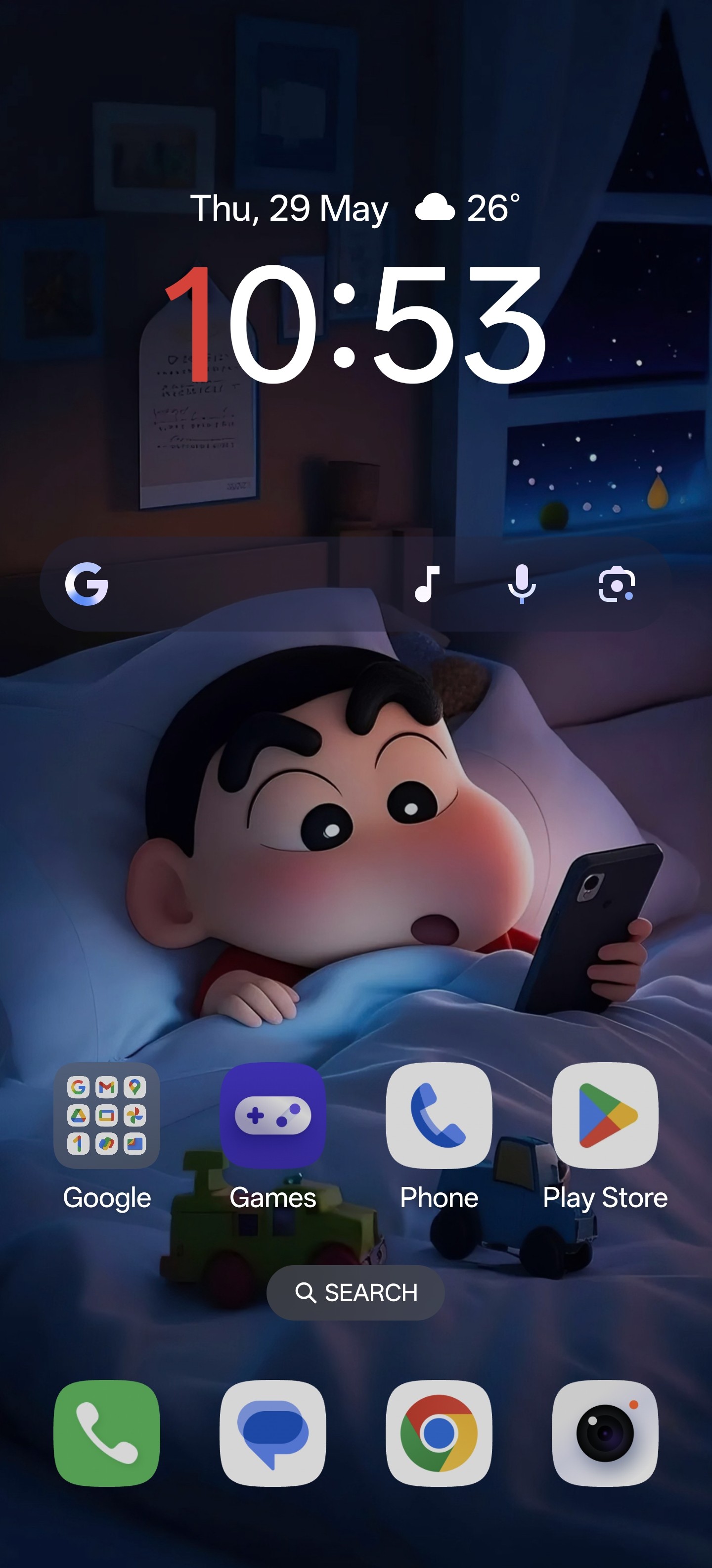My current wallpaper features Shin-chan tucked in with "CUTE
