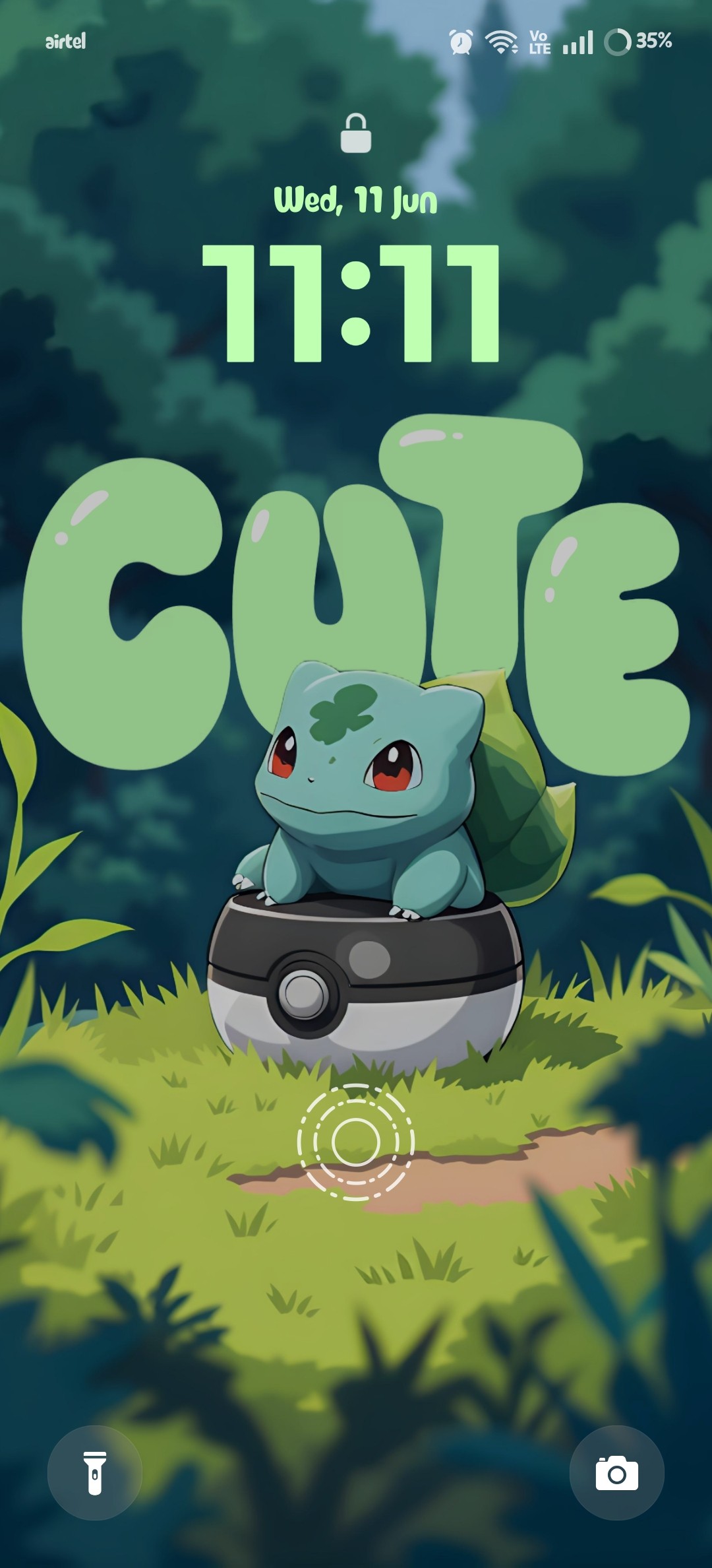 A cute Bulbasaur 🌱 is relaxing in a lush forest 🌳