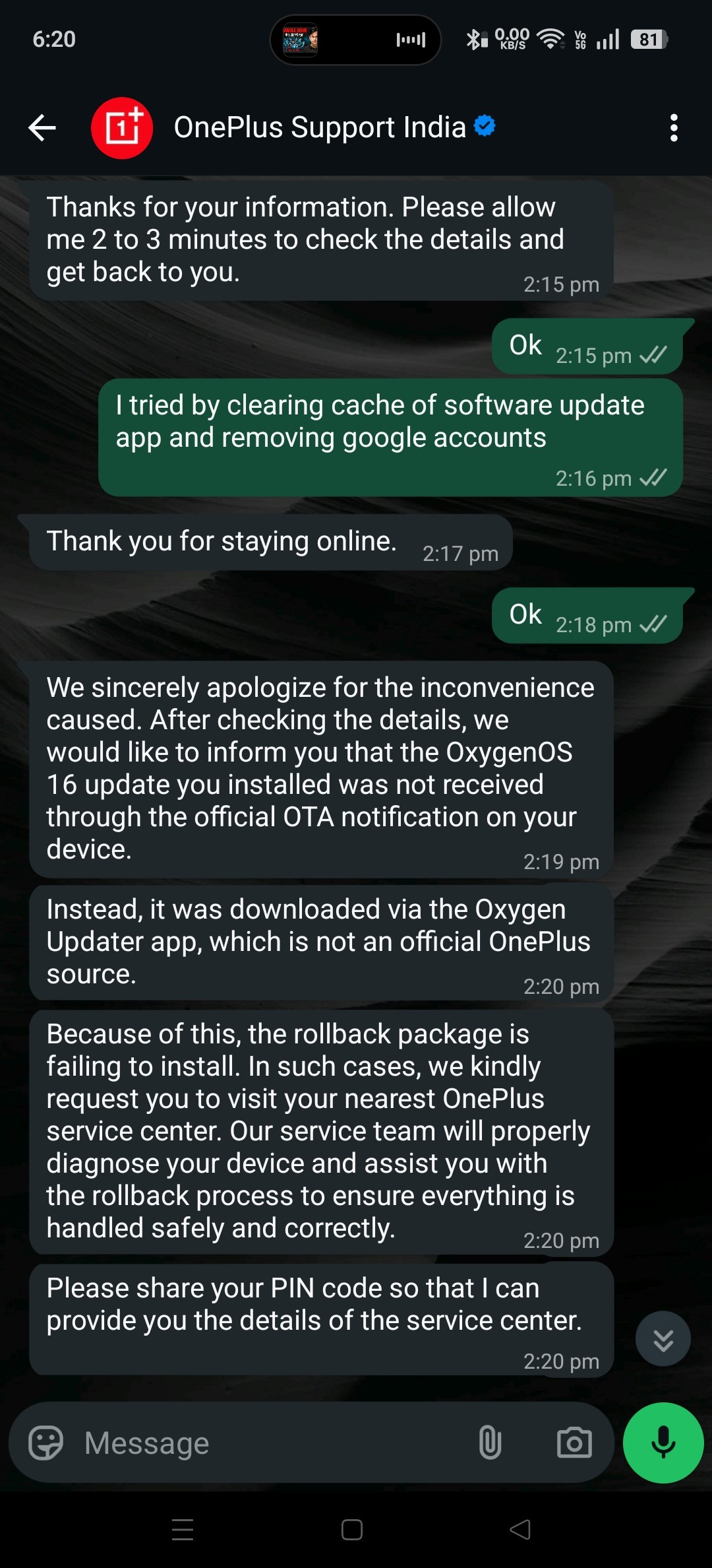 Oneplus 12 Roll back
