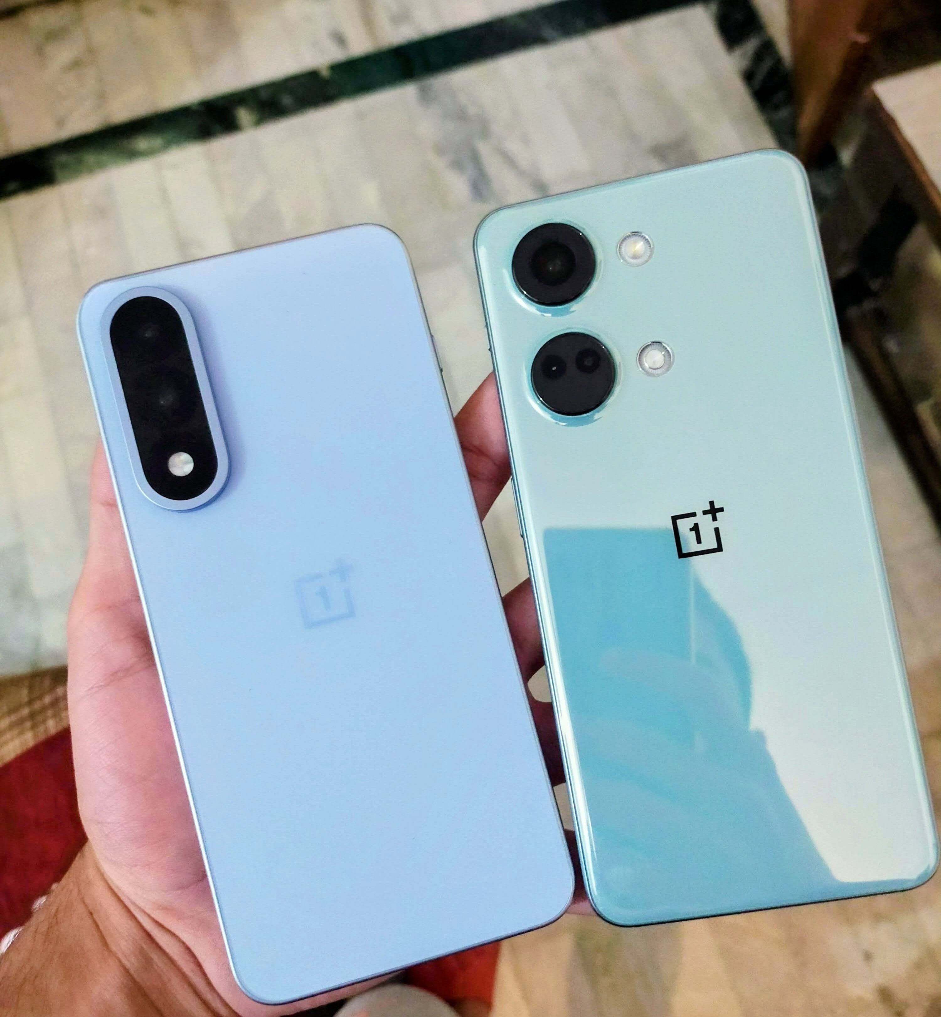 The OnePlus Nord 3 and the Nord 5 in the same picture.One of