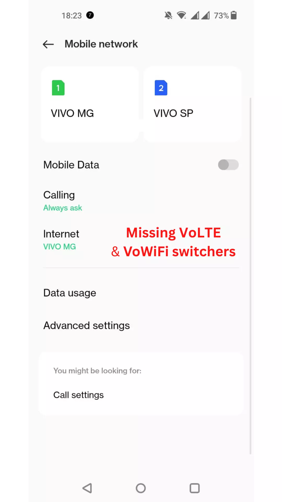 VoLTE option missing on the network menu